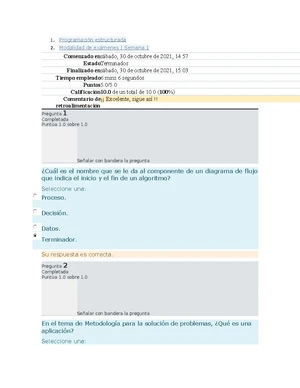 Modalidad de exámenes Semana 1 Revisión del intento - Programación estructurada Pregunta 1 - Studocu