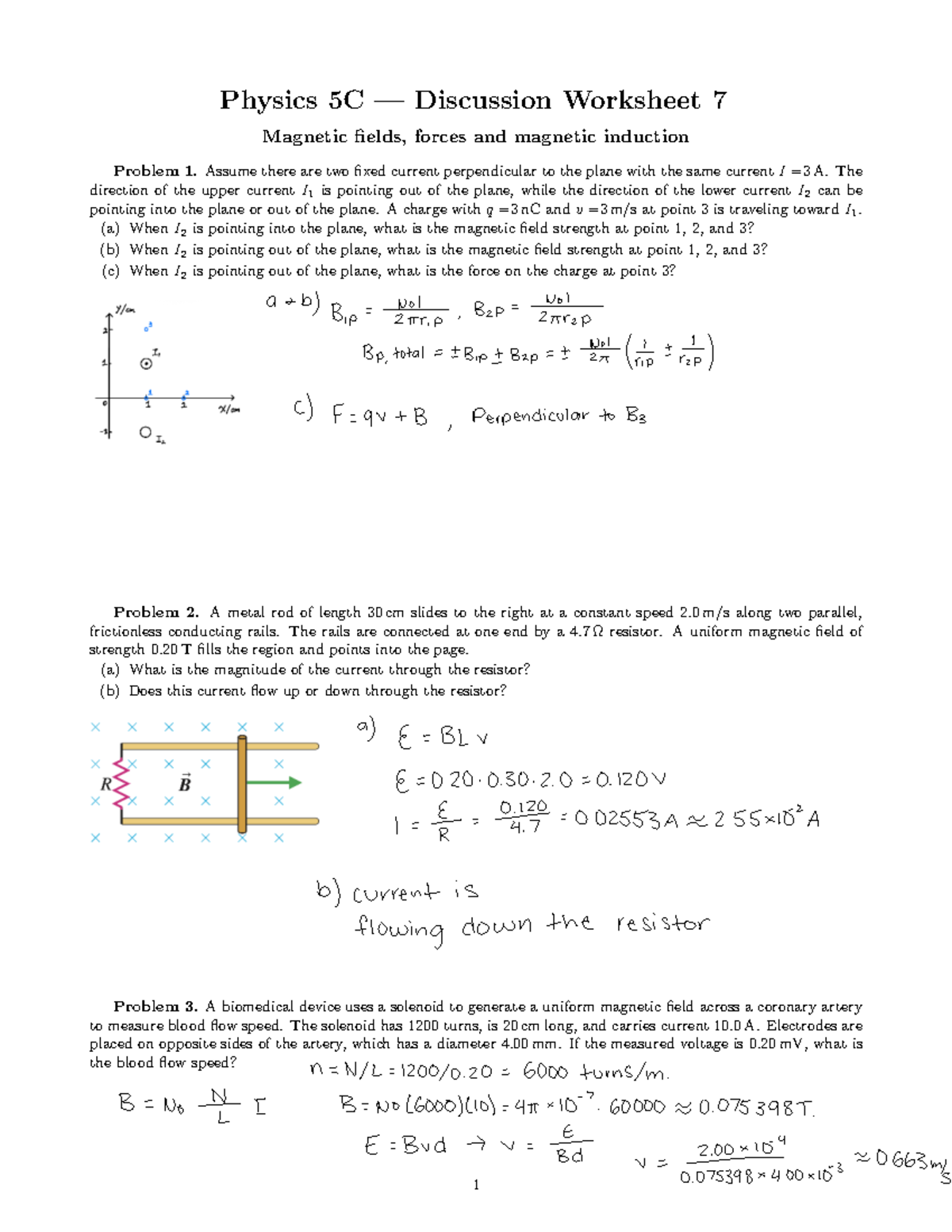 Physics 5C Discussion Worksheet 7: Magnetic Fields & Forces Analysis ...