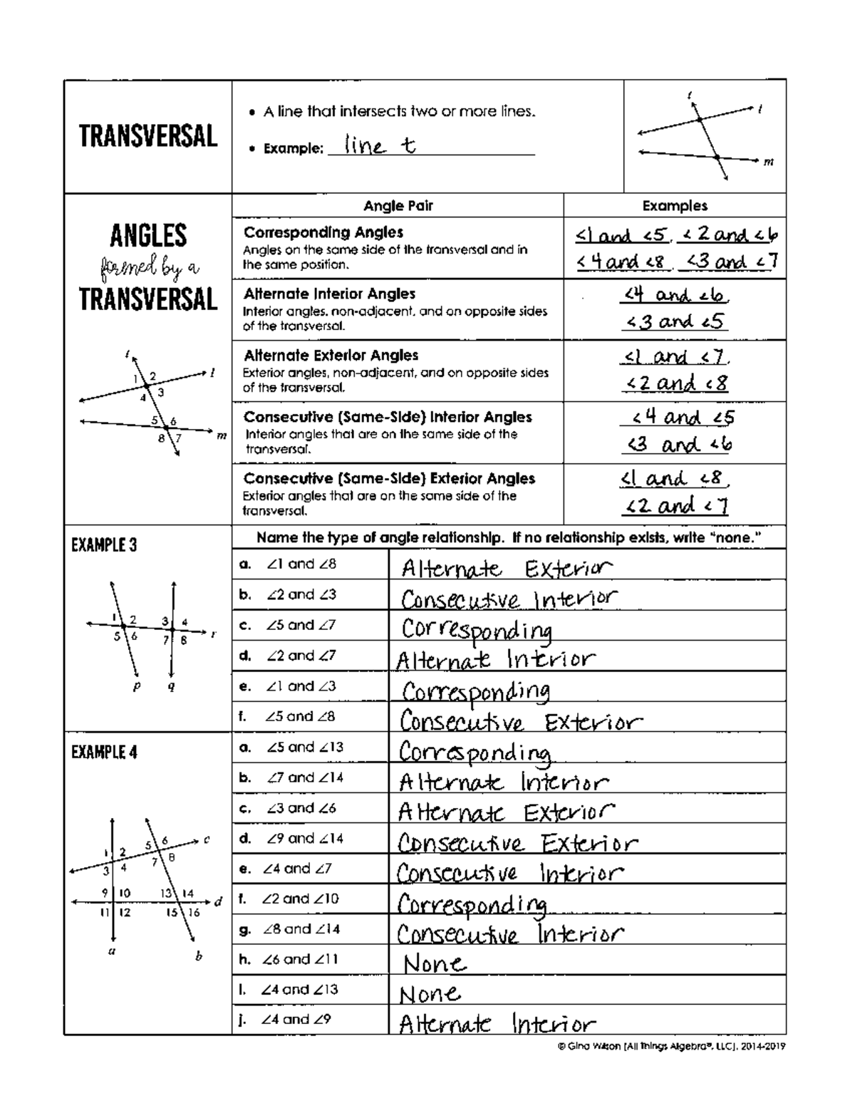 Unit 3 Geometry Notes: Angle Relationships & Transversals Cheat Sheet ...