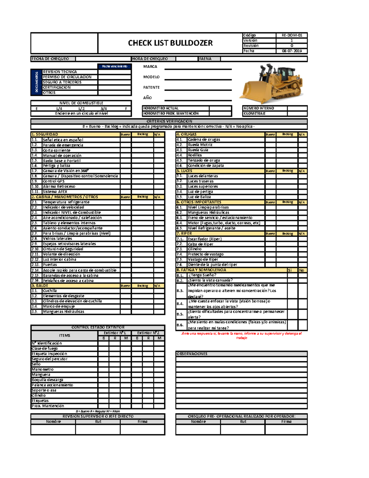CHL 01 Checklist de Equipo Bulldozer REV00 - Revisión y Seguridad - Studocu