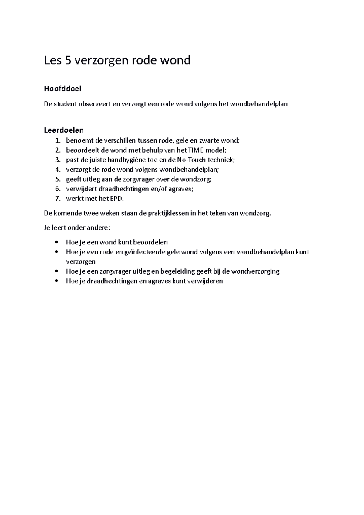 Les 5: Verzorging van Rode Wonden volgens Wondbehandelplan - Studeersnel