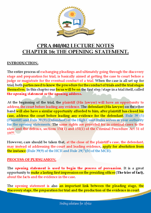 Lecture Notes Chapter 17 Examination IN Chief - CPRA 040 LECTURE NOTES ...