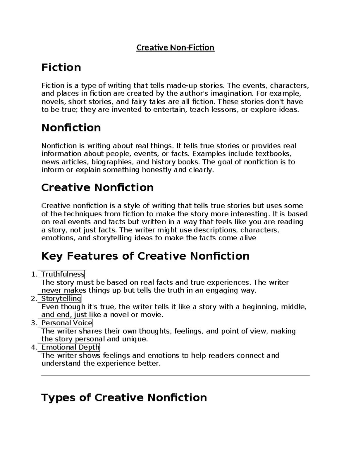Creative Nonfiction: Exploring Truth Through Storytelling - Studocu