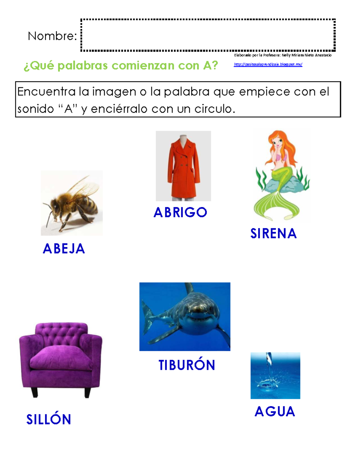 Ejercicio de Sonidos Iniciales: Palabras que Comienzan con A, E, O, U ...