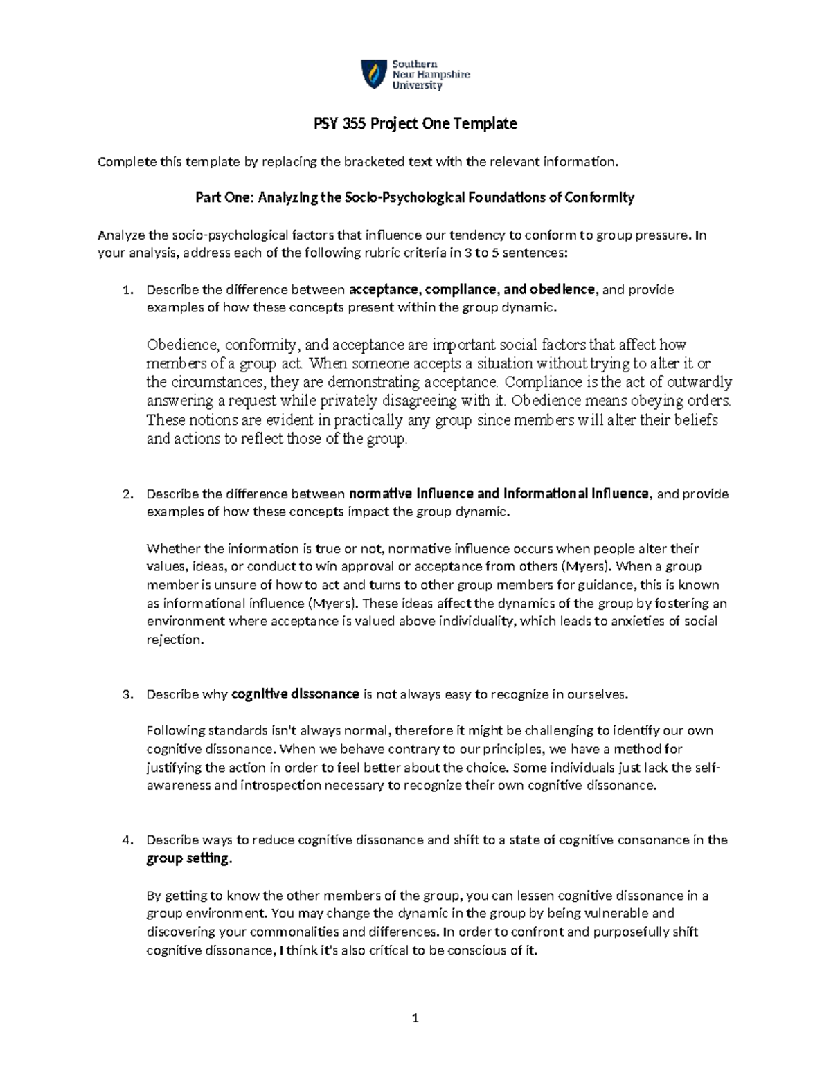 PSY 355 Project One: Analyzing Conformity and Group Dynamics - Studocu