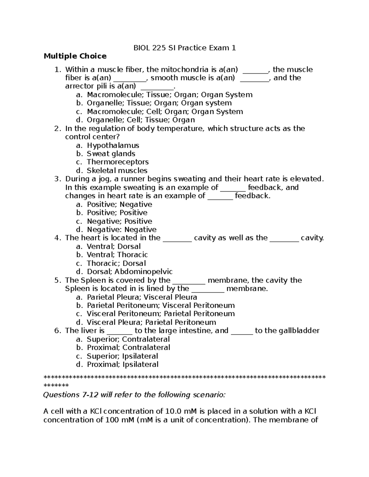 BIOL 225 SI Practice Exam 1: Key Questions & Concepts Review - Studocu
