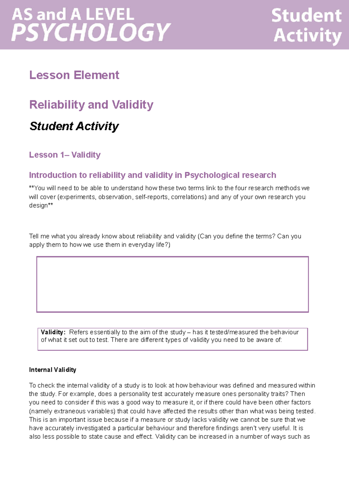 Reliability and Validity in Psychological Research: Lesson Overview ...