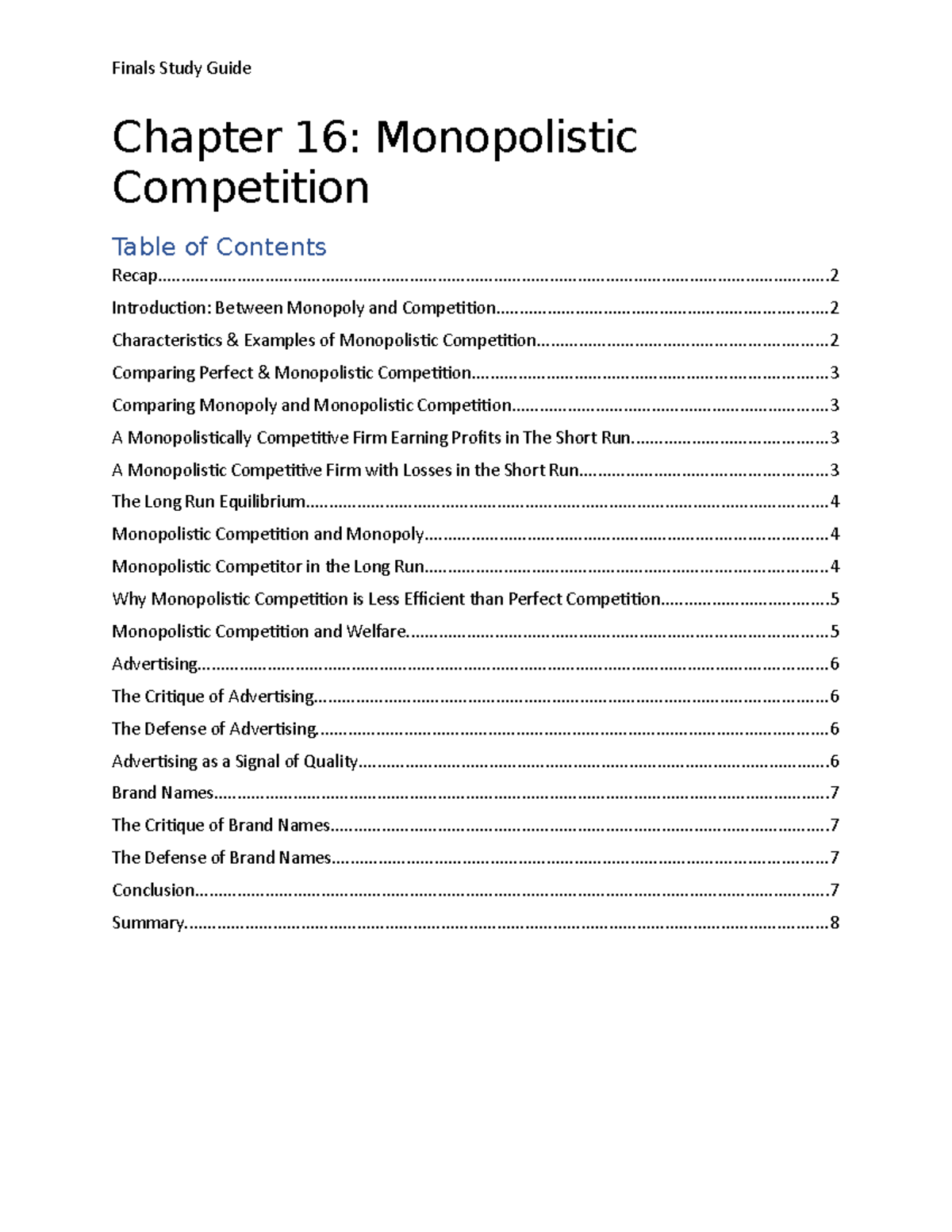 Chapter 16: Monopolistic Competition Analysis and Characteristics - Studocu