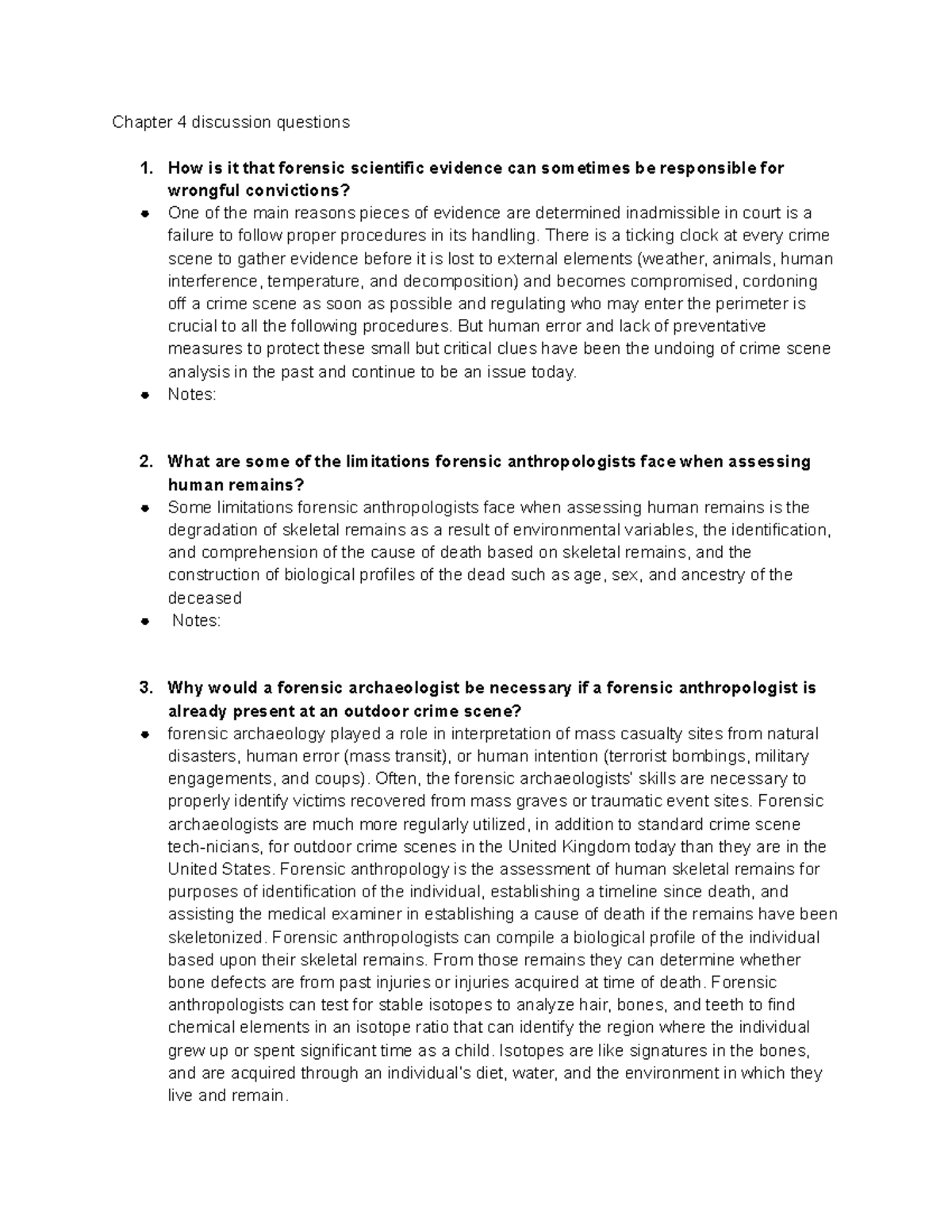 ANT 255 Chapter 4 Forensic Science Discussion Questions - Studocu