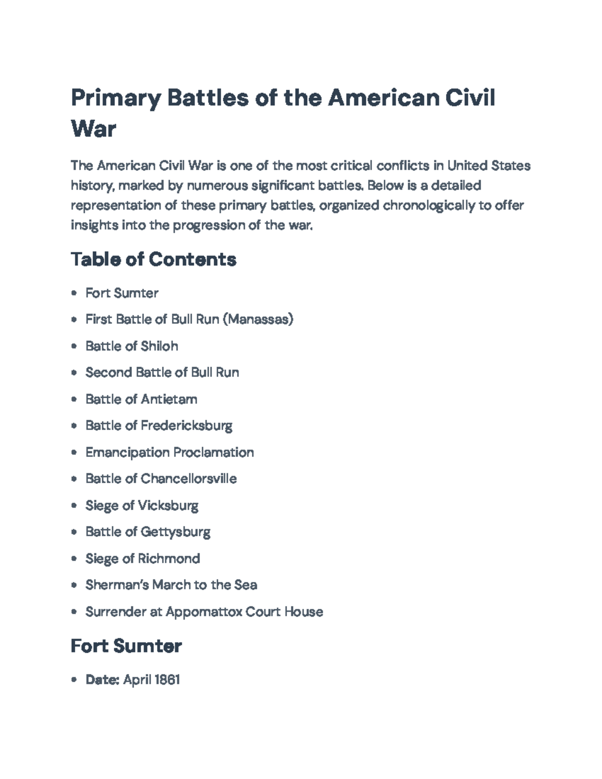 Primary Battles of the American Civil War: Key Events & Significance ...