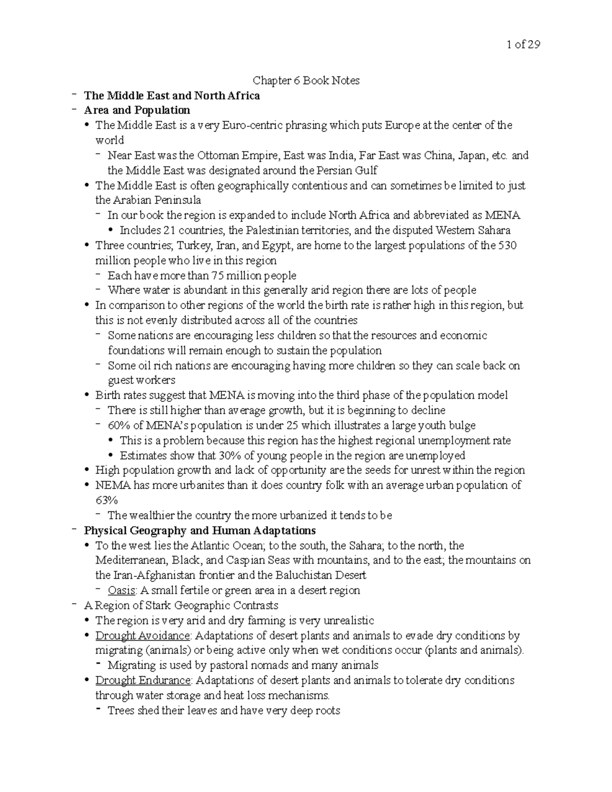 Chapter 6 Book Notes - 1! of !29 Chapter 6 Book Notes The Middle East ...