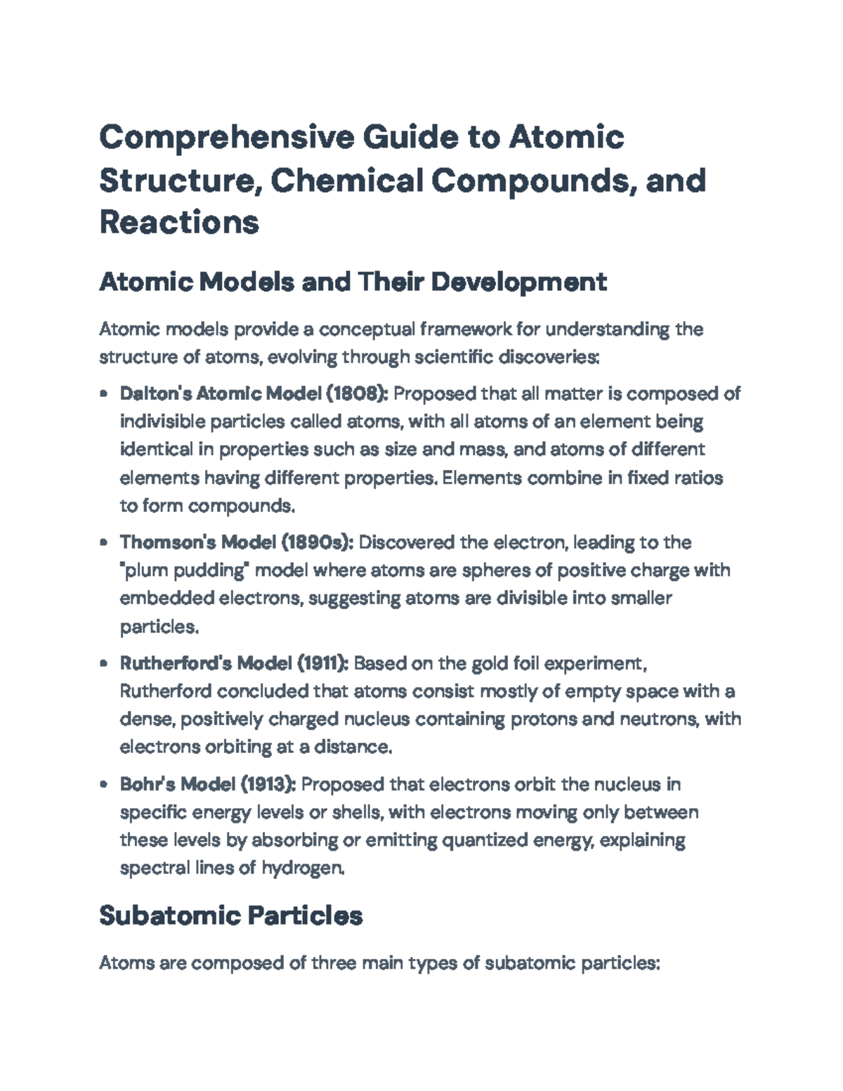 Comprehensive Study Guide: Atomic Structure & Chemical Reactions (CHEM ...