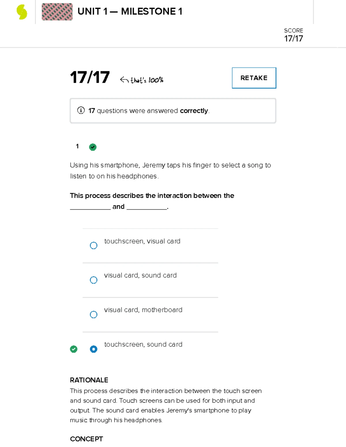 IT-Unit 2 Milestone - 1 CONCEPT → Operating Systems 11/15 that's 73% ...