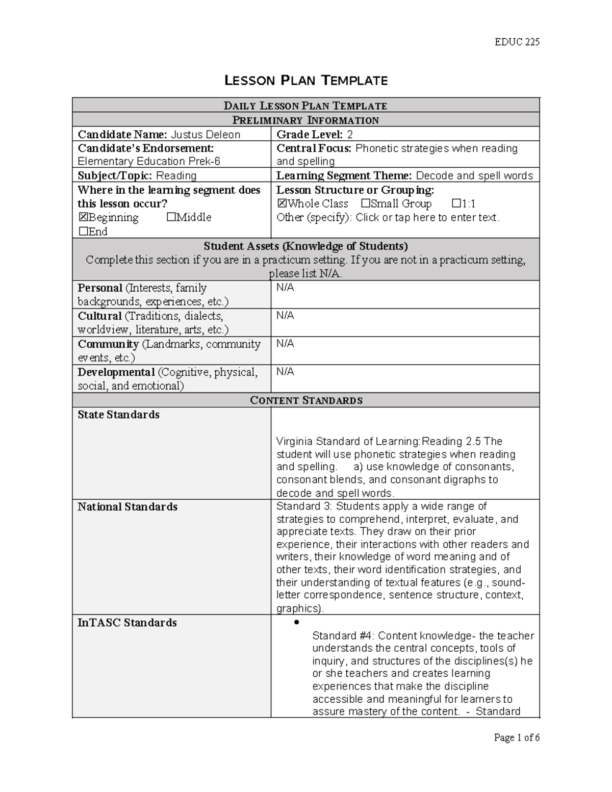 Elementary Reading Lesson Plan: Phonetic Strategies for 2nd Grade - Studocu