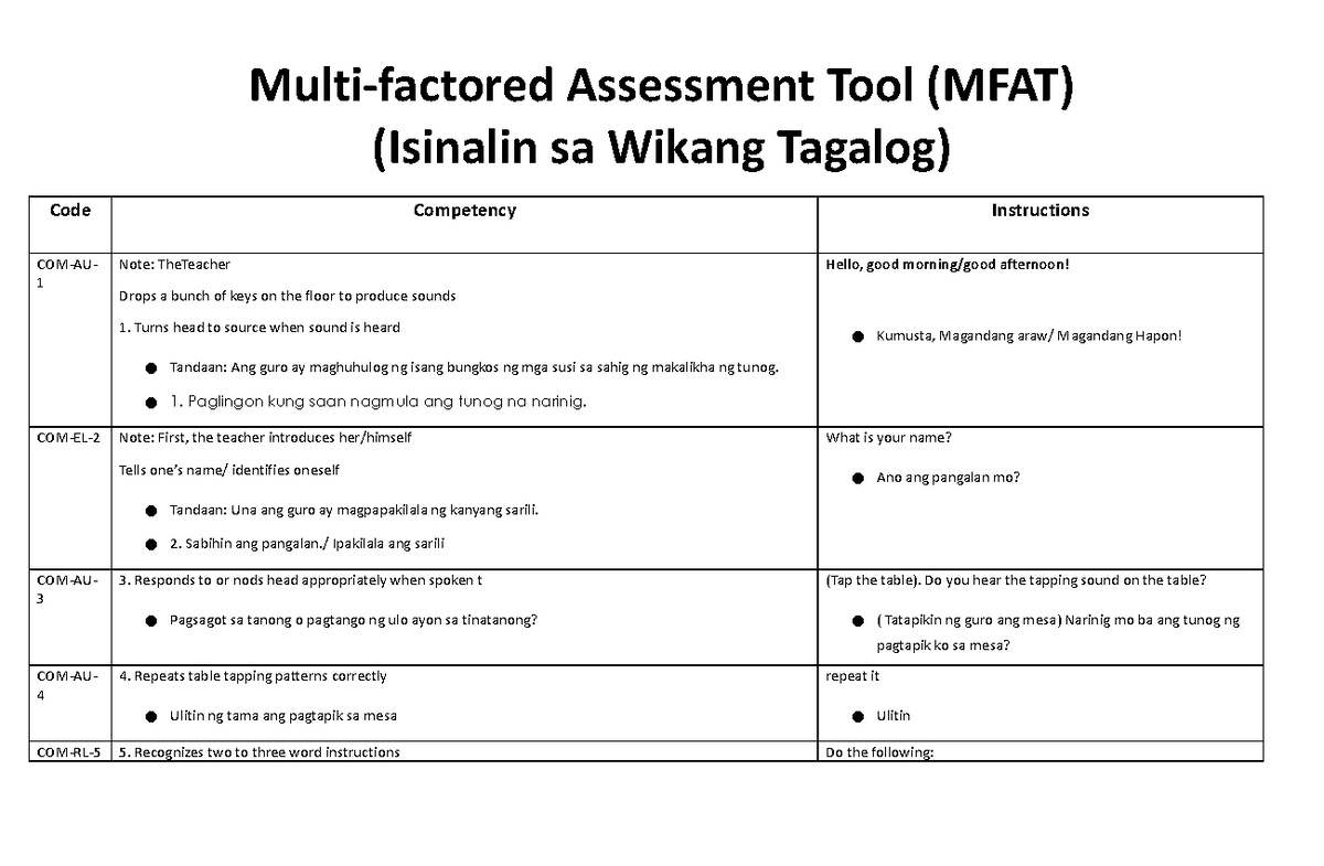 MFAT: Multi-factored Assessment Tool in Tagalog Translation - Studocu