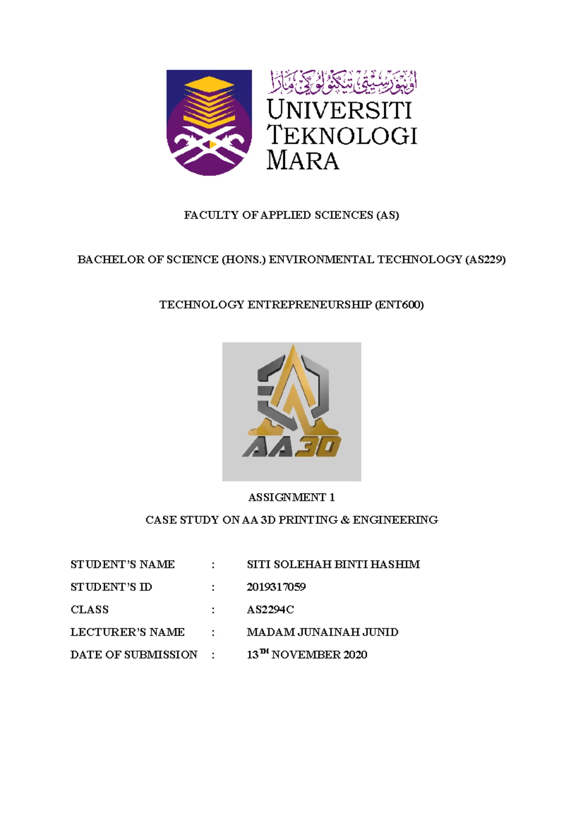 ENT600 Assignment 1 Individual Case Study - I CS – FACULTY OF COMPUTER ...