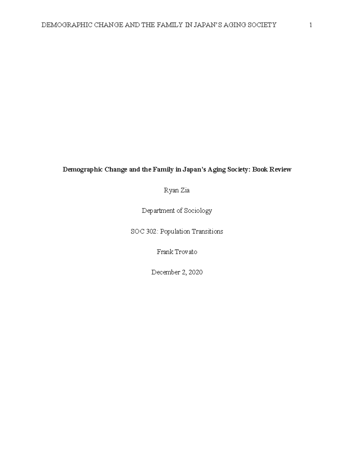 SOC 302: Book Review on Demographic Change & Family in Aging Society ...