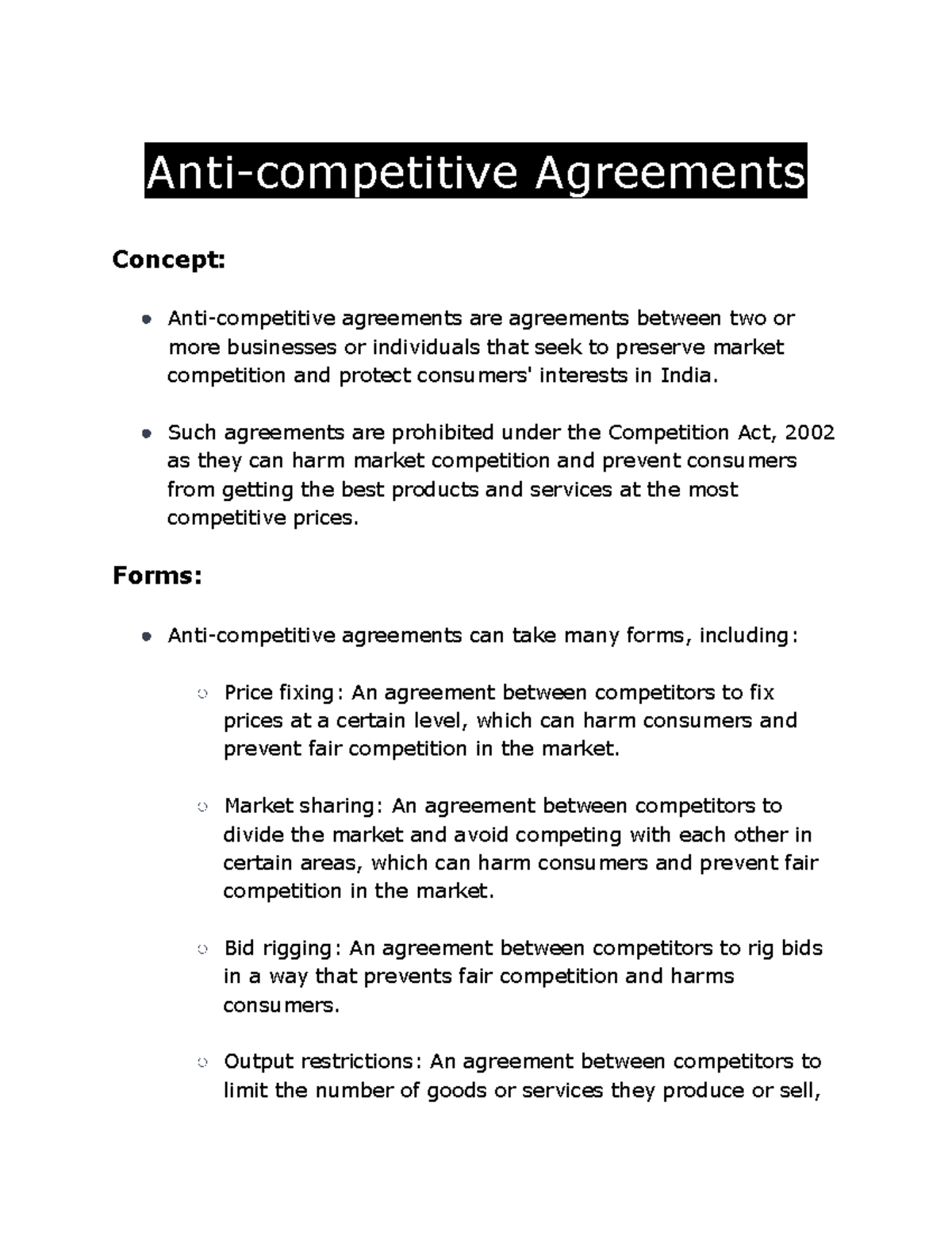 Anti competitive Agreements - Anti-competitive Agreements Concept: Anti ...