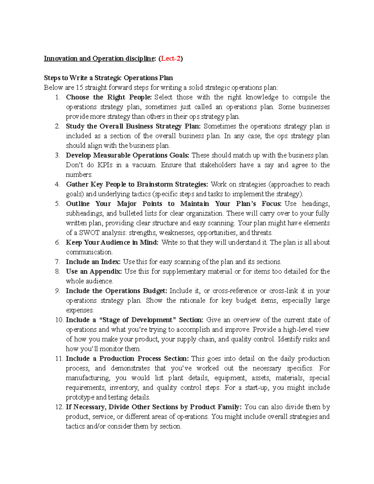 Operations strategy(L2) - Innovation and Operation discipline: (Lect-2 ...