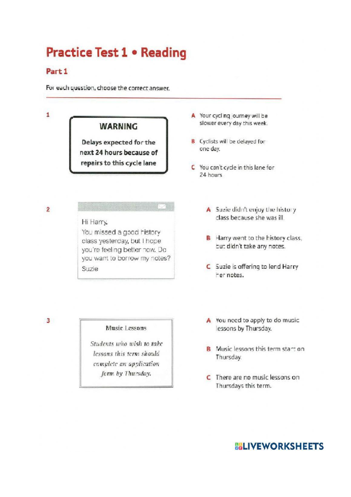 Practice Test 1: Reading Comprehension Questions and Answers - Studocu