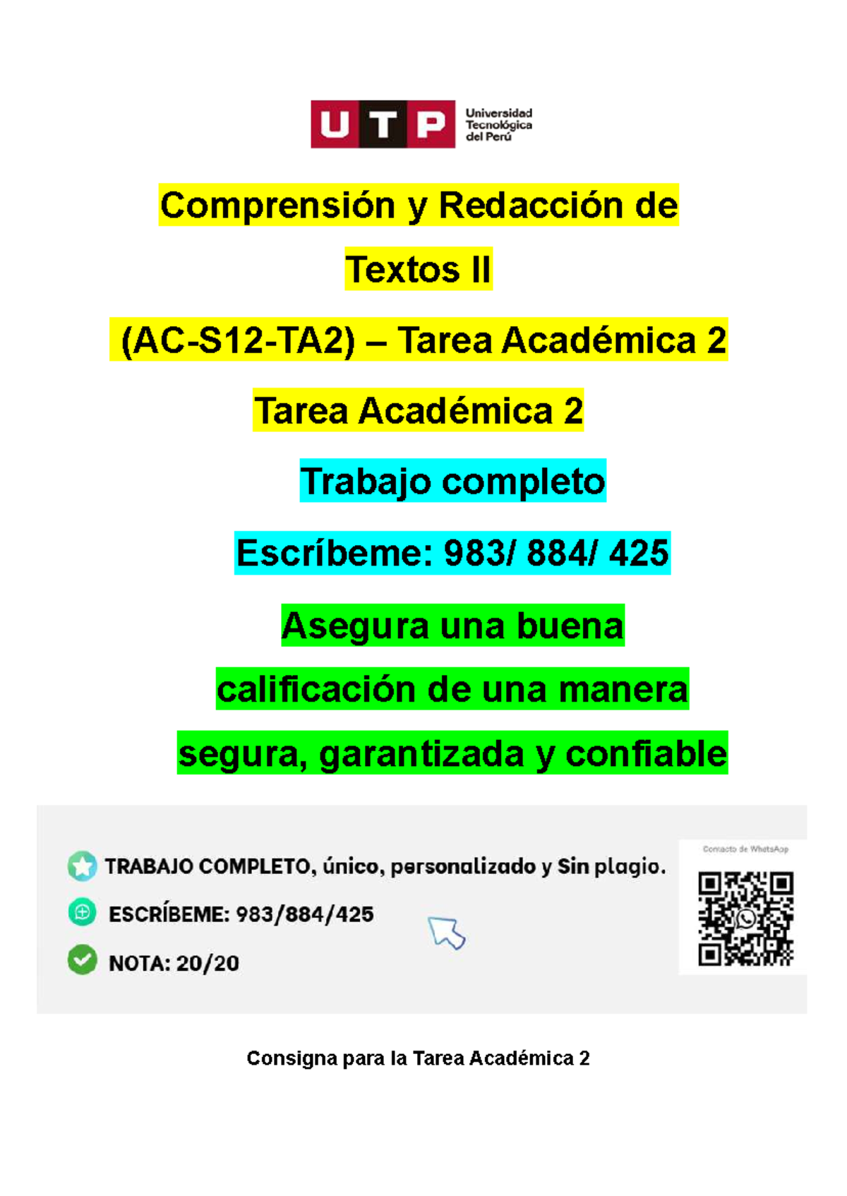 TA2: Indicaciones y Rúbrica para la Tarea Académica 2 - Studocu