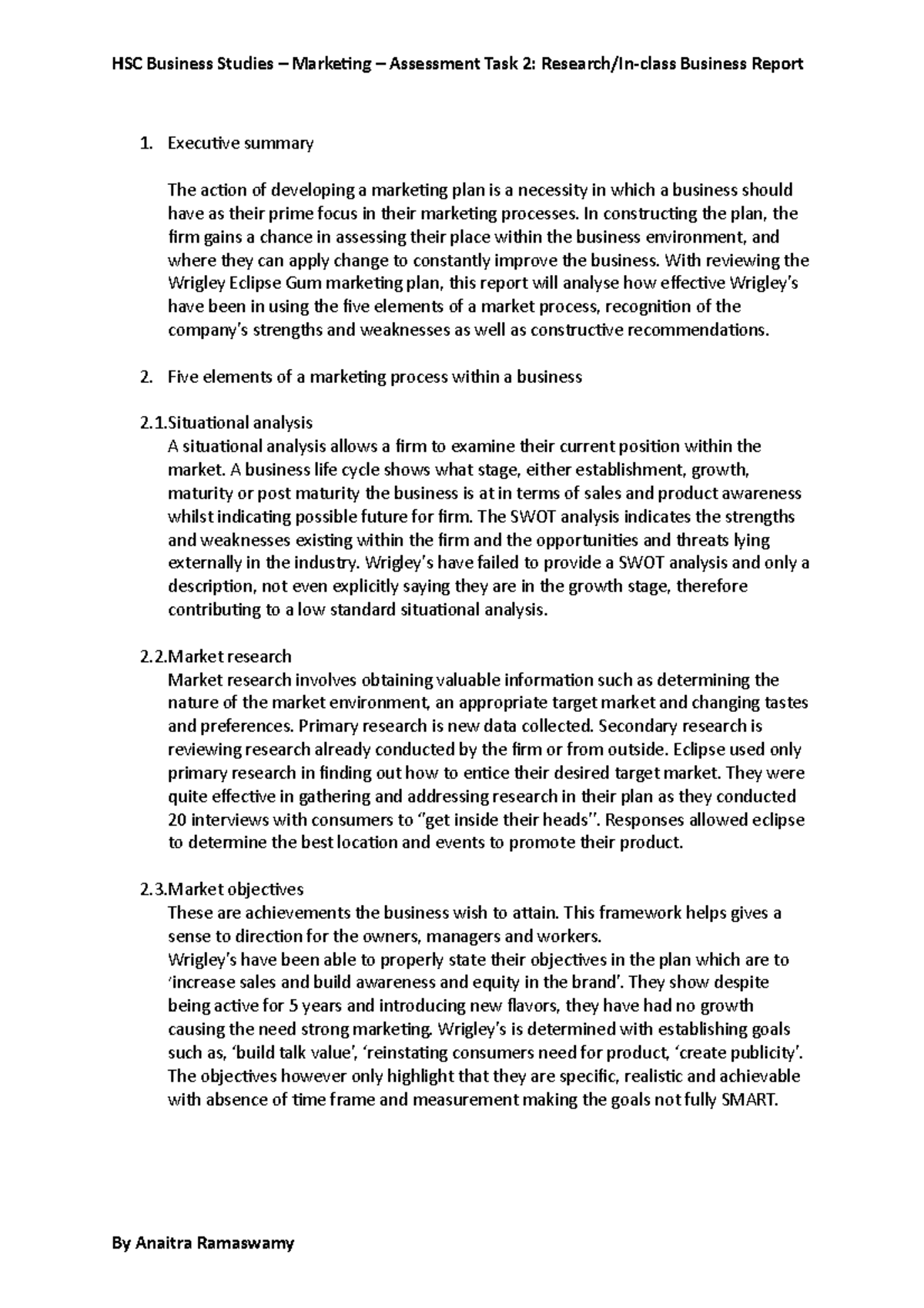 HSC Business Studies Marketing Assessment Task 2: Wrigley Eclipse ...