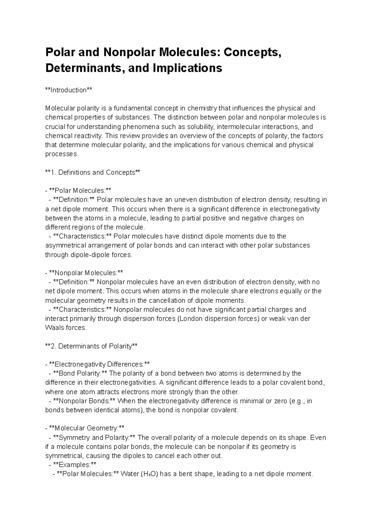 Chemistry 101: Polar vs Nonpolar Molecules - Concepts & Implications ...