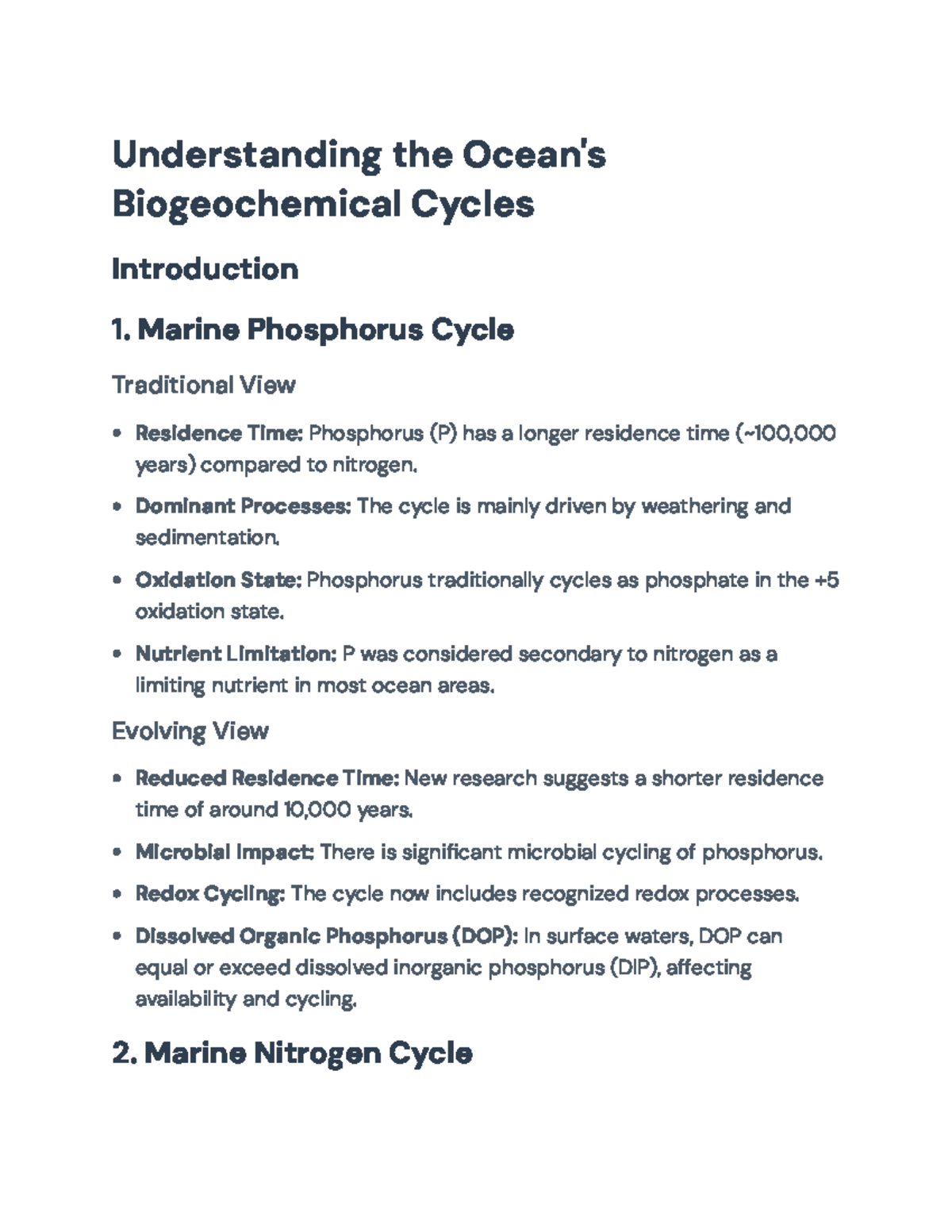 Marine Biogeochemical Cycles: Phosphorus, Nitrogen, and Iron Dynamics ...