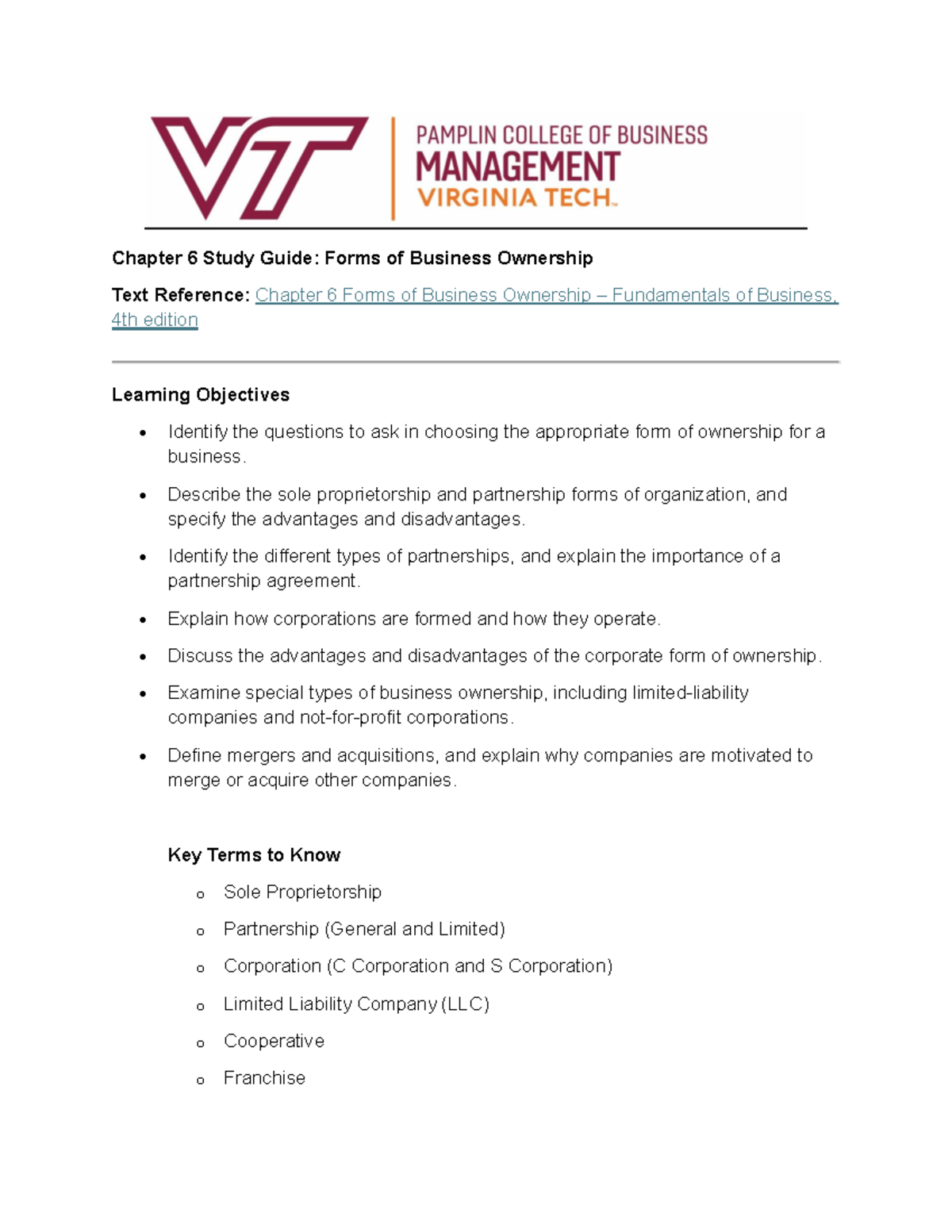 Chapter 6 Study Guide: Business Ownership Forms - Fundamentals of ...