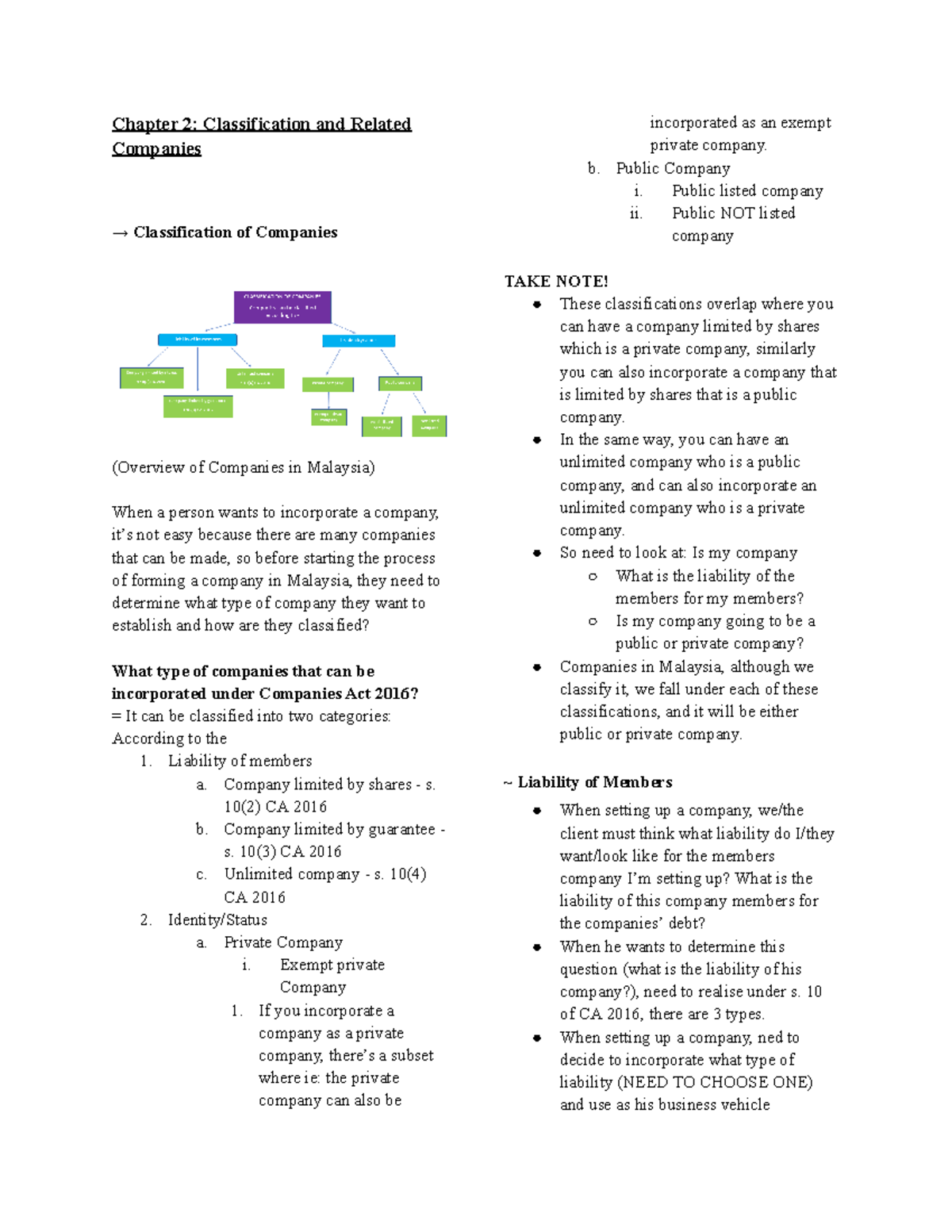 Company LAW - Chapter 2 - Classification & Relationships of Companies - Studocu