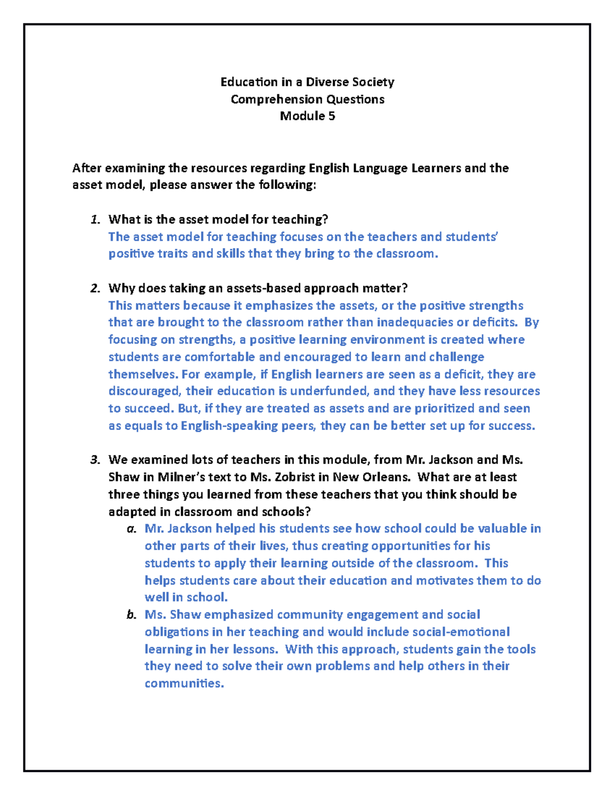 Module 5Comprehension Questions-1 - Education in a Diverse Society ...
