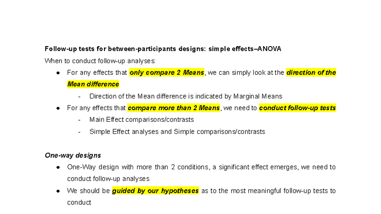 PSYC3018 - Final Exam: Tests for Simple Designs and Analyses - Studocu