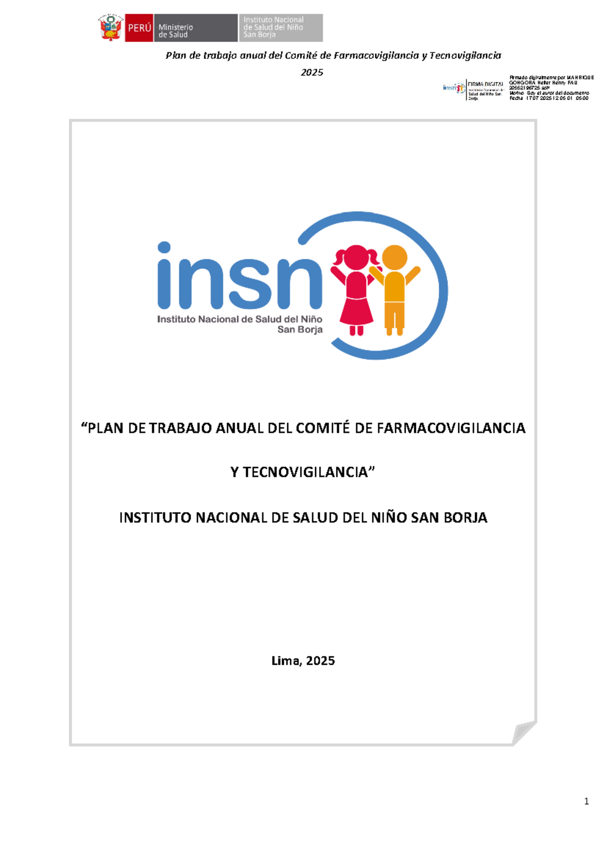 Plan Anual del Comité de Farmacovigilancia y Tecnovigilancia 2025 ...