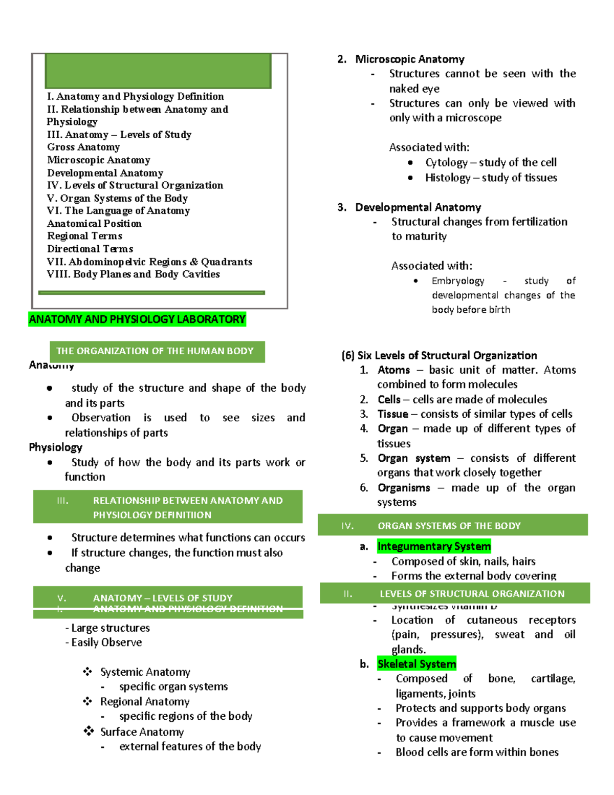 Anatomy and Physiology Study Guide: Organization of the Human Body ...