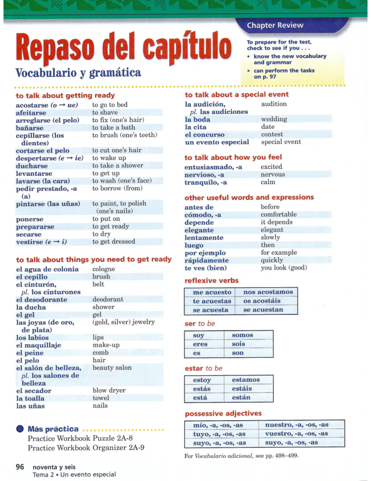 Span II 2A Chapter 2 Review: Vocabulary & Grammar Preparation - Studocu