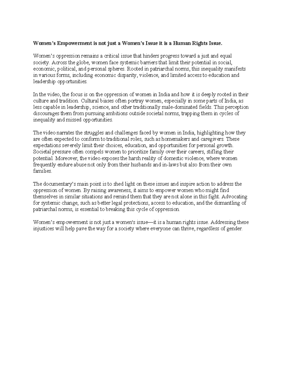 Women's oppression essay - Women’s Empowerment is not just a Women’s ...