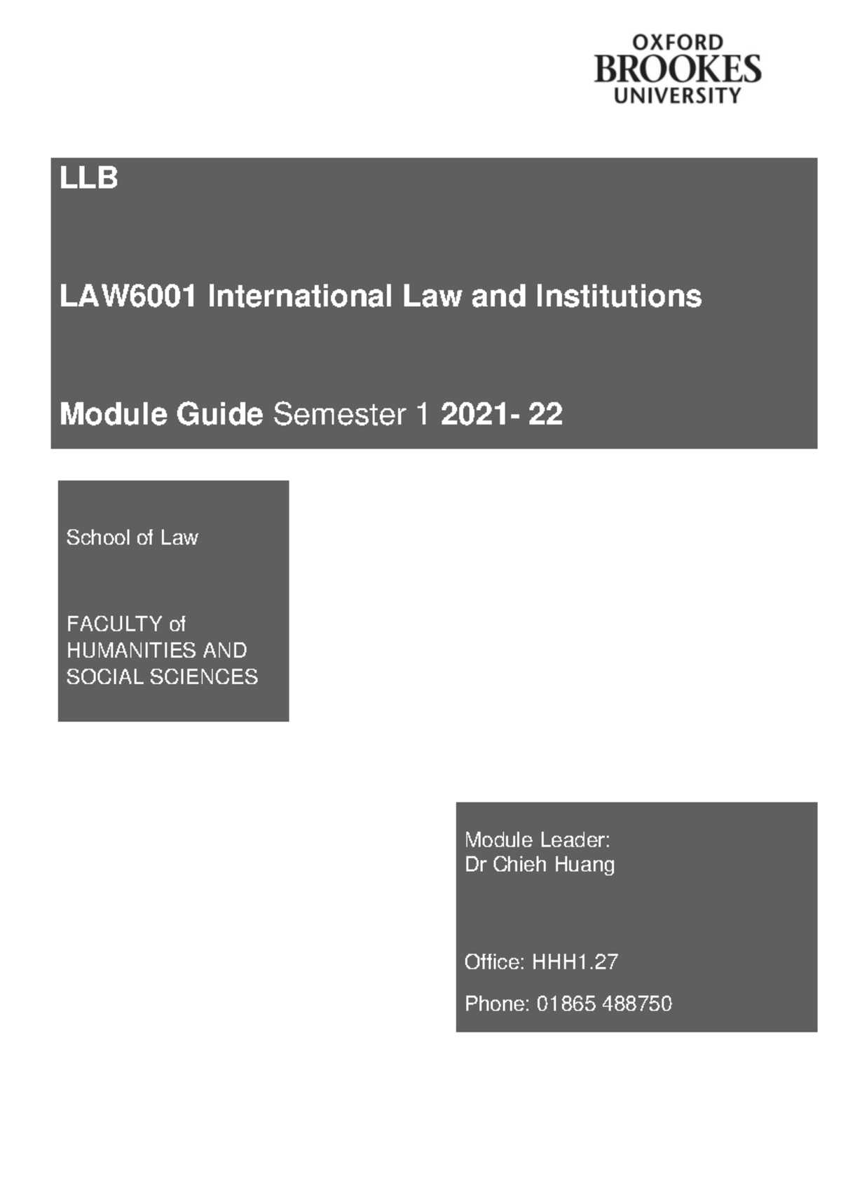 LLB LAW6001 International Law and Institutions Module Guide Semester 1 ...