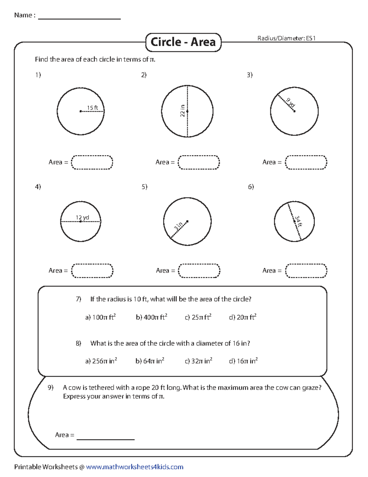 Area mixed easy 1 - asdasdasd - Name : Printable Worksheets ...
