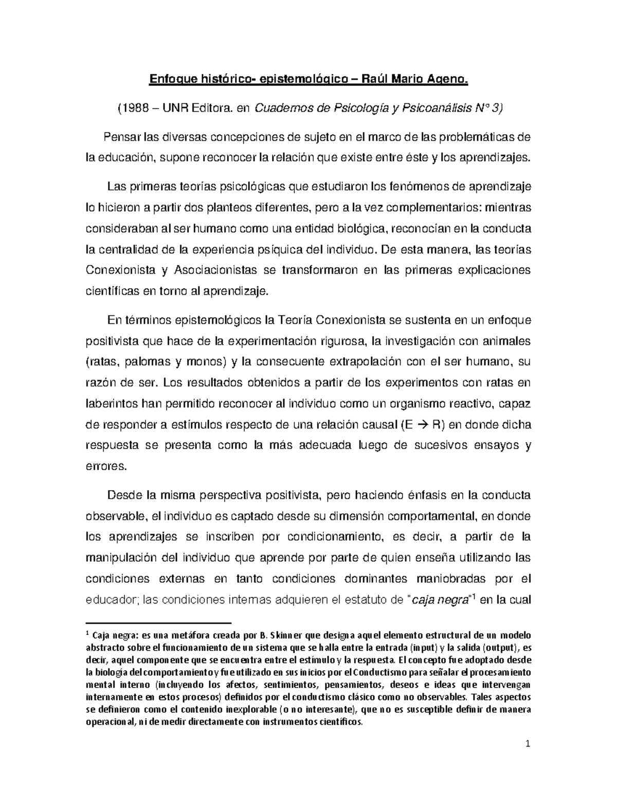 Enfoque Histórico Epistemológico en la Educación - Ageno 1988 - Studocu