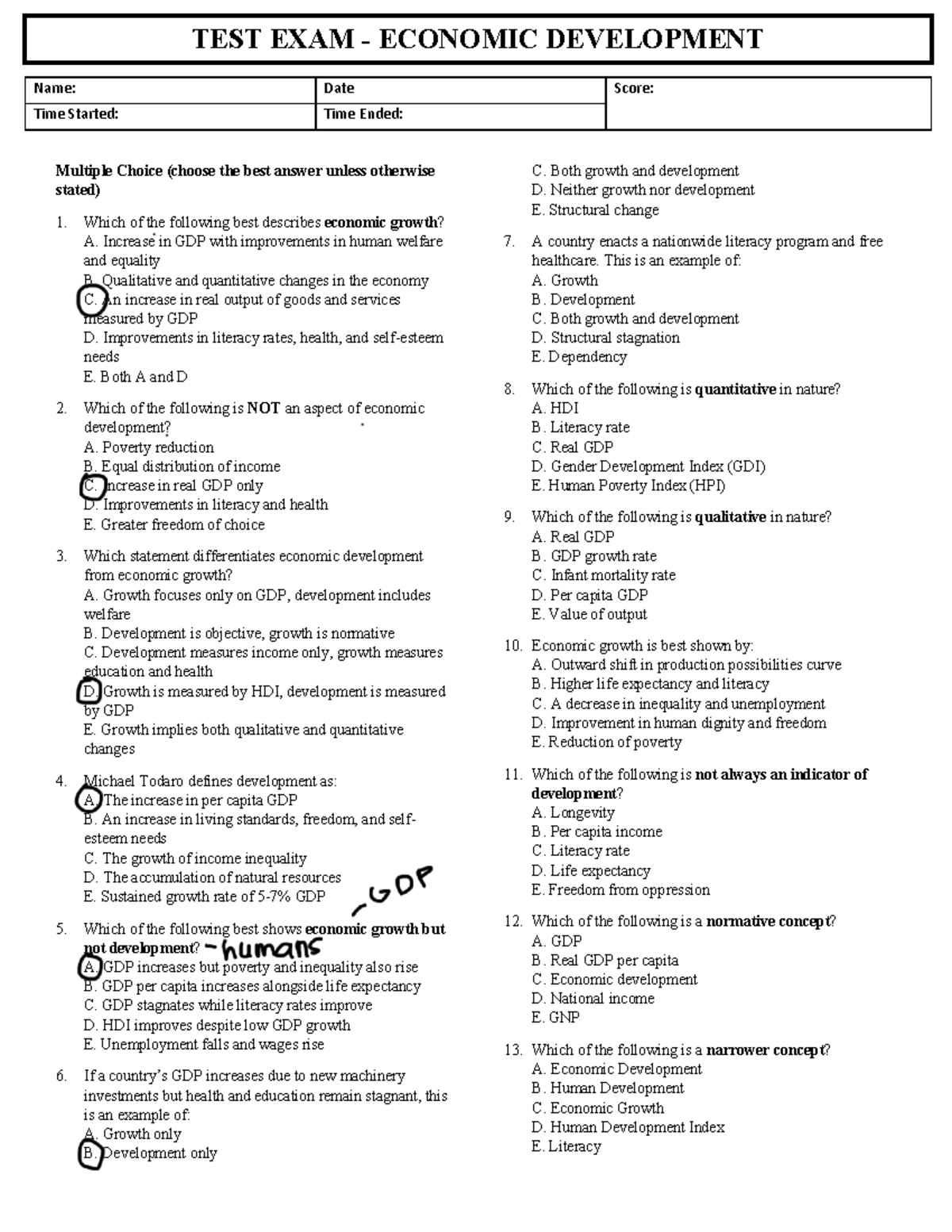 TEST EXAM ECONOMIC DEVELOPMENT (4ED5DC22) - Comprehensive Reviewer ...