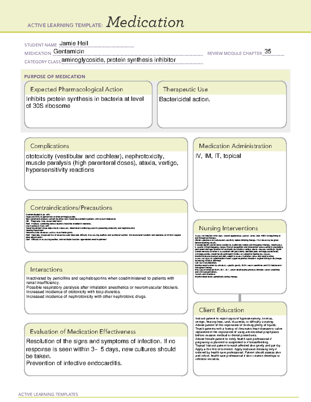 Gentamicin - medication card - ACTIVE LEARNING TEMPLATES Medication ...