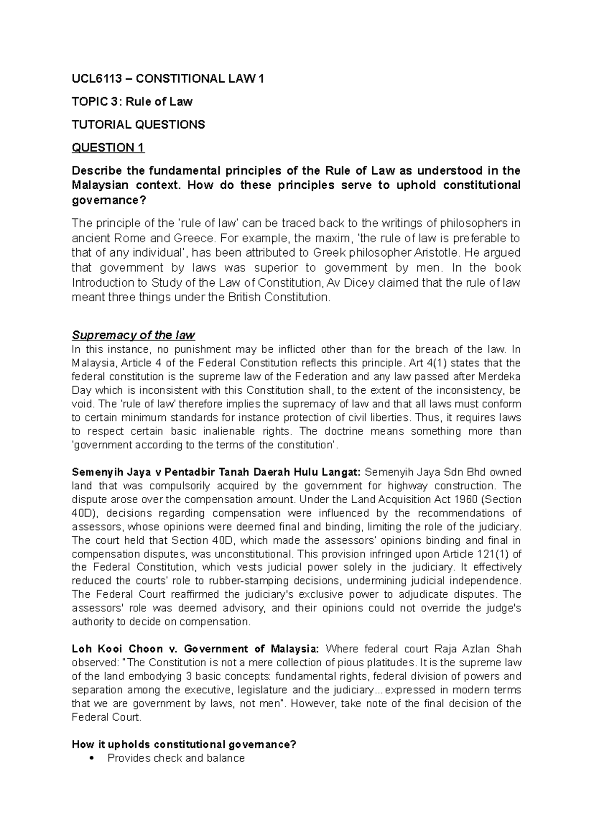 Topic 3 Rule of Law - UCL6113 – CONSTITIONAL LAW 1 TOPIC 3: Rule of Law ...