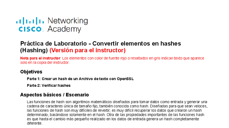 Práctica de Laboratorio 21.1.6: Hashing con OpenSSL (Instructor) - Studocu