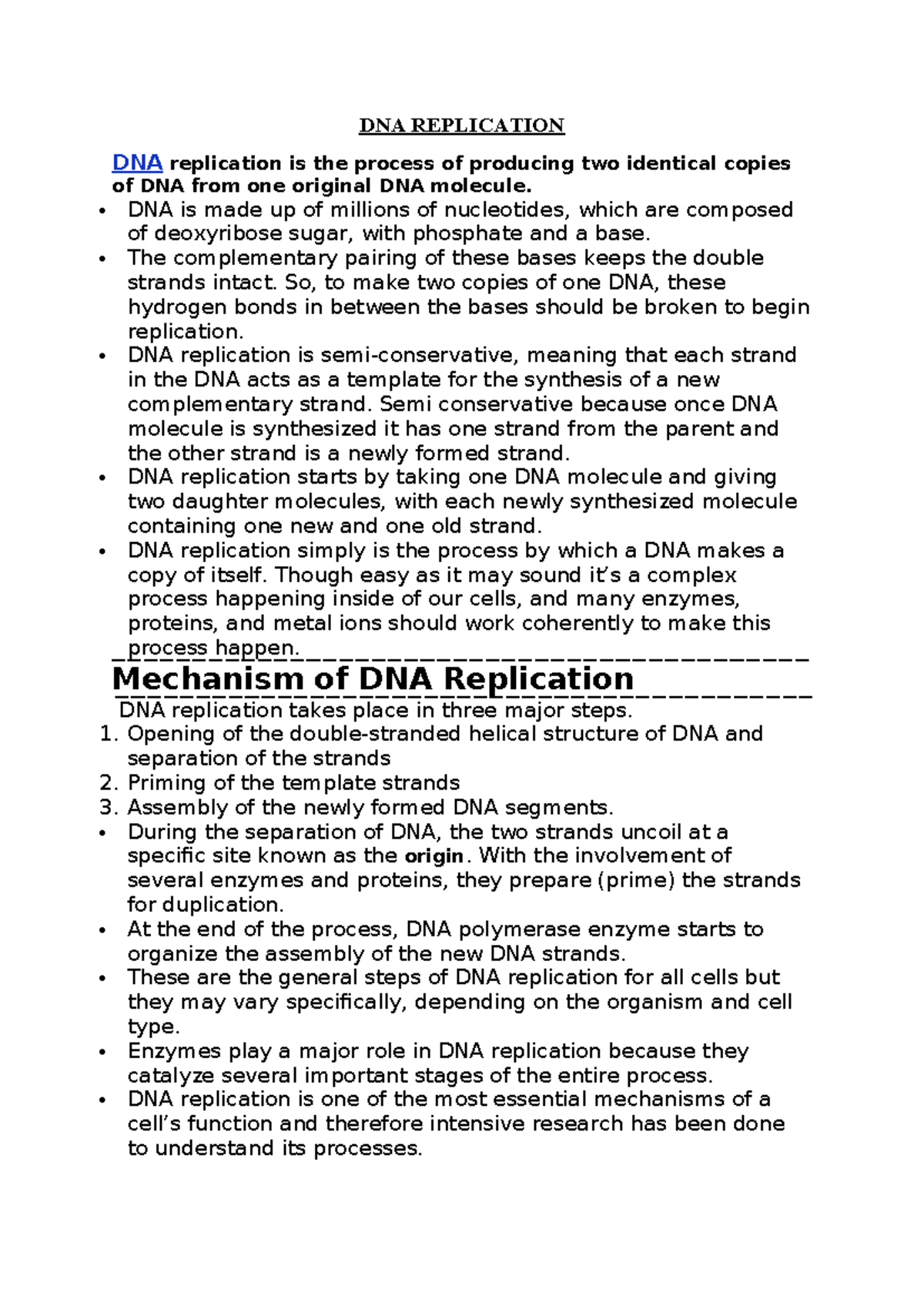 DNA Replication Notes - CBSHJGFWKNDJKJDOEI - Studocu