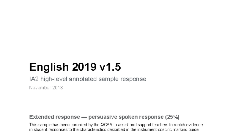 English 2019 v1.5 IA2 Annotated Sample Response: Persuasive Speech Analysis - Studocu
