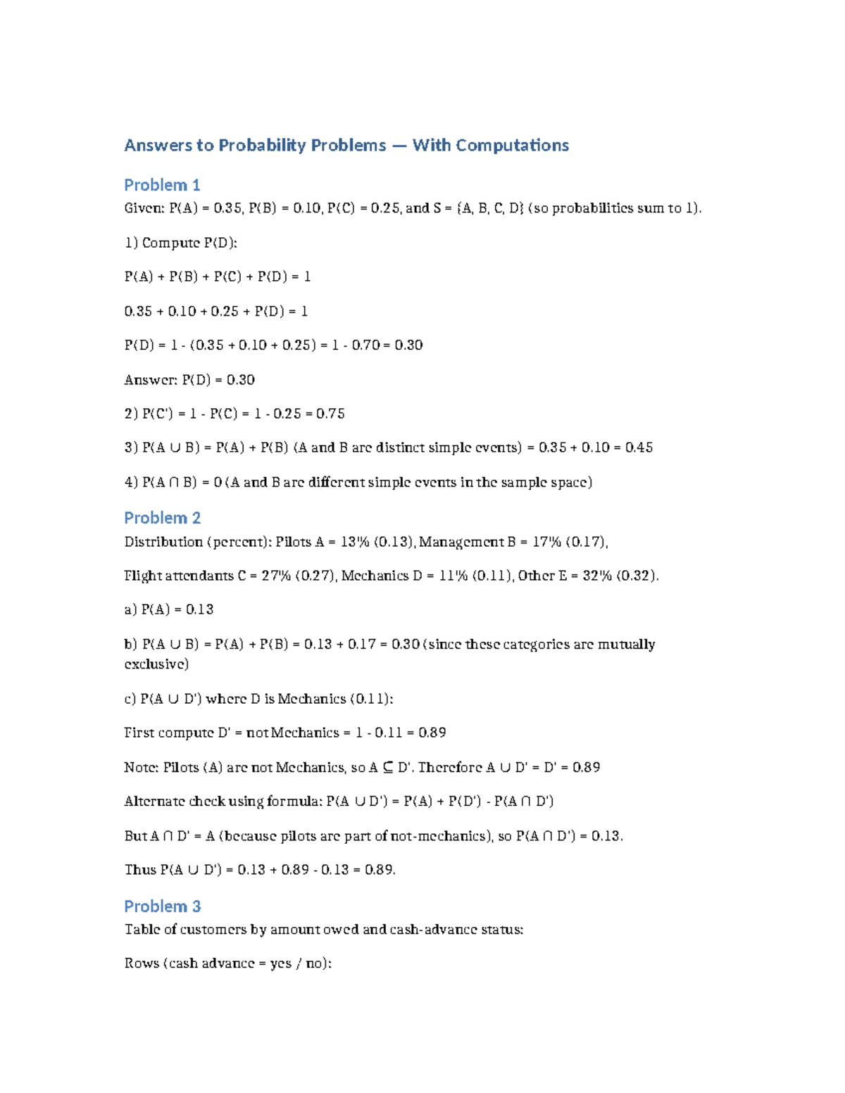 Probability Answers with Computations for Course Code: STAT101 - Studocu