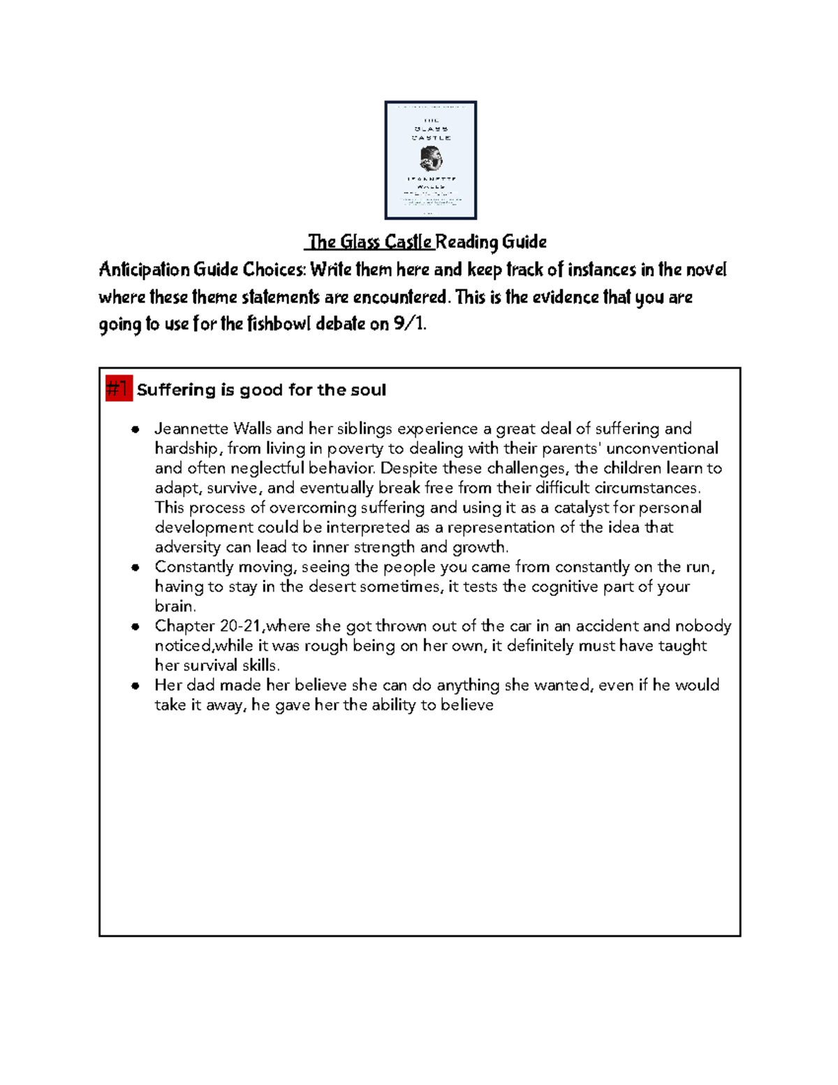 The Glass Castle (ENG 101) Reading Guide & Fishbowl Debate Notes - Studocu