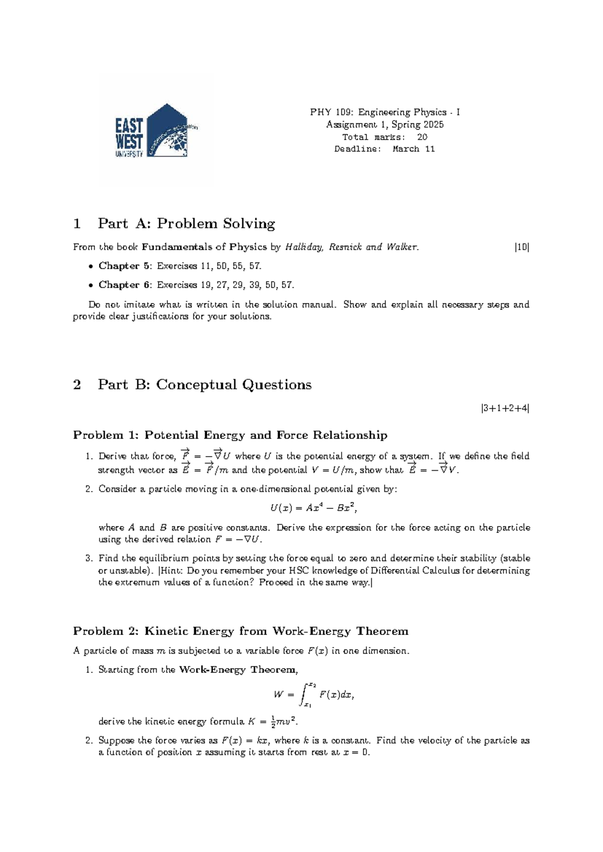 PHY 109: Engineering Physics I Assignment 1 Solutions, Spring 2025 - Studocu
