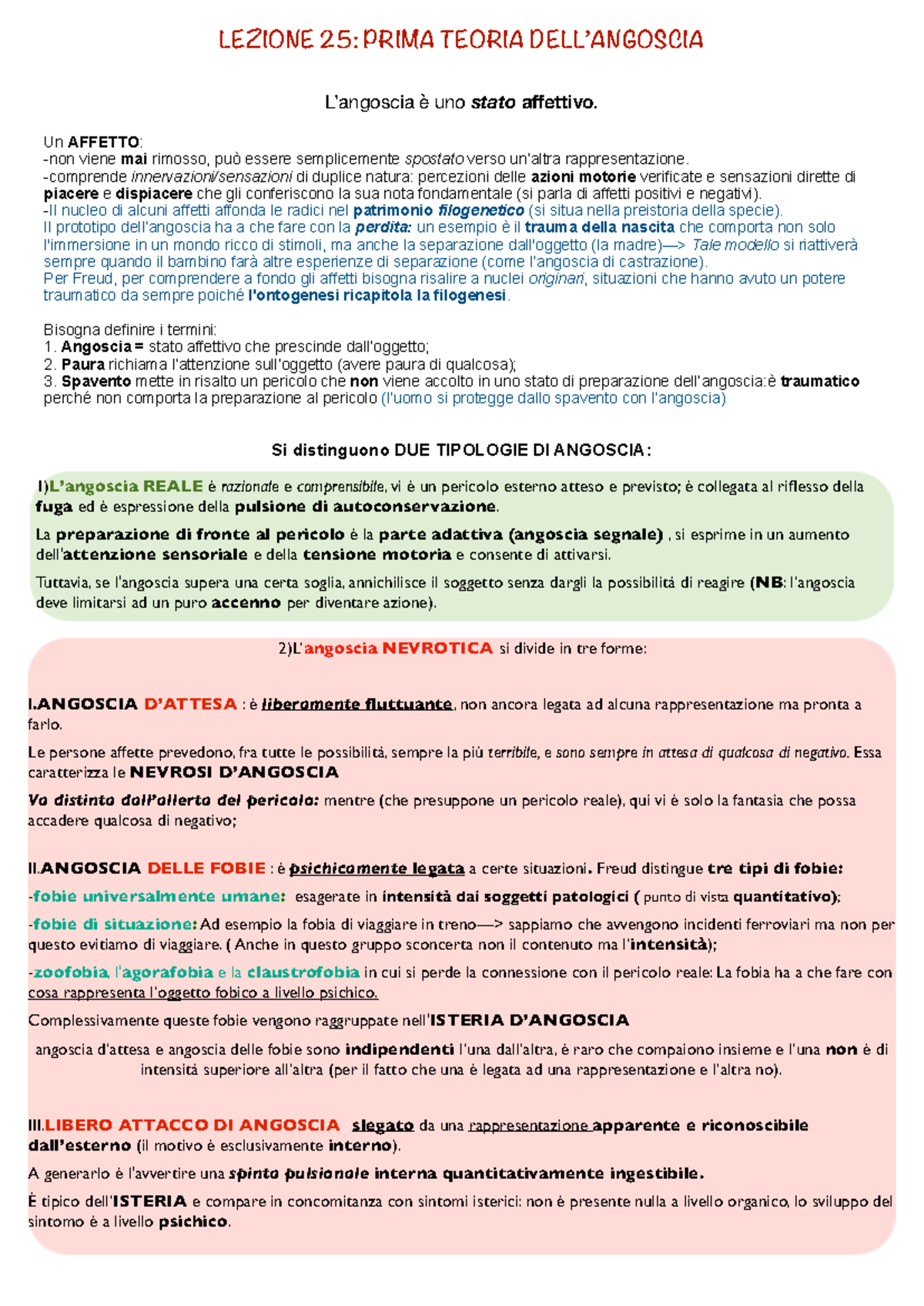 Lezione 25- Prima teoria angoscia - LEZIONE 25: PRIMA TEORIA DELL ...