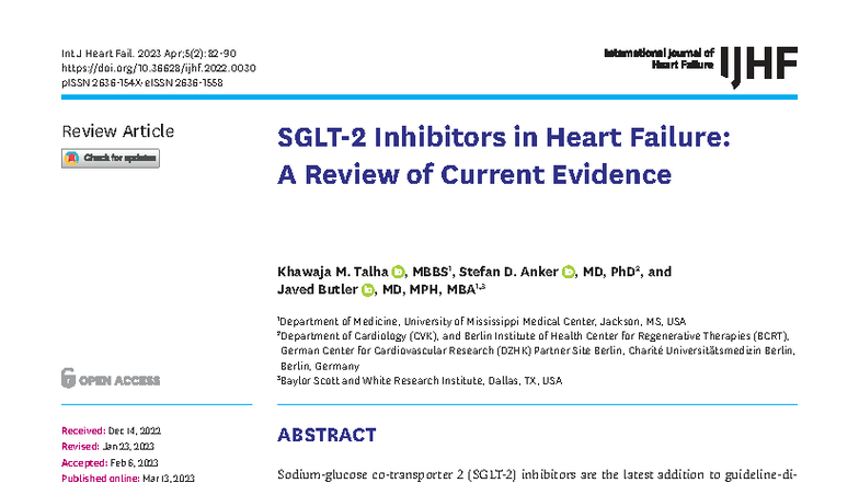 SGLT2 Inhibitors in Heart Failure: Current Evidence Review - Studocu